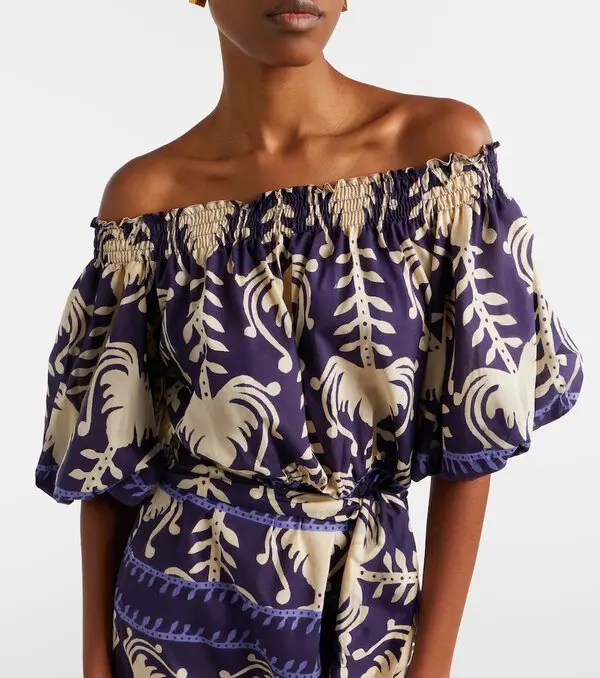 Johanna Ortiz Printed Poplin Midi Dress - Blue