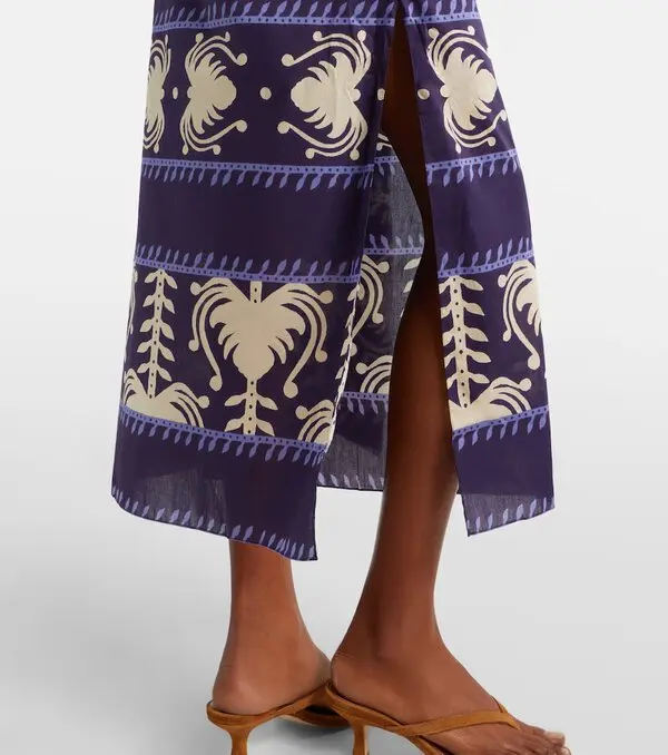 Johanna Ortiz Printed Poplin Midi Dress - Blue