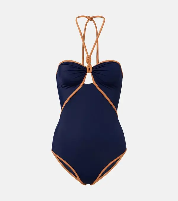 Johanna Ortiz Cutout Halterneck Swimsuit - Blue