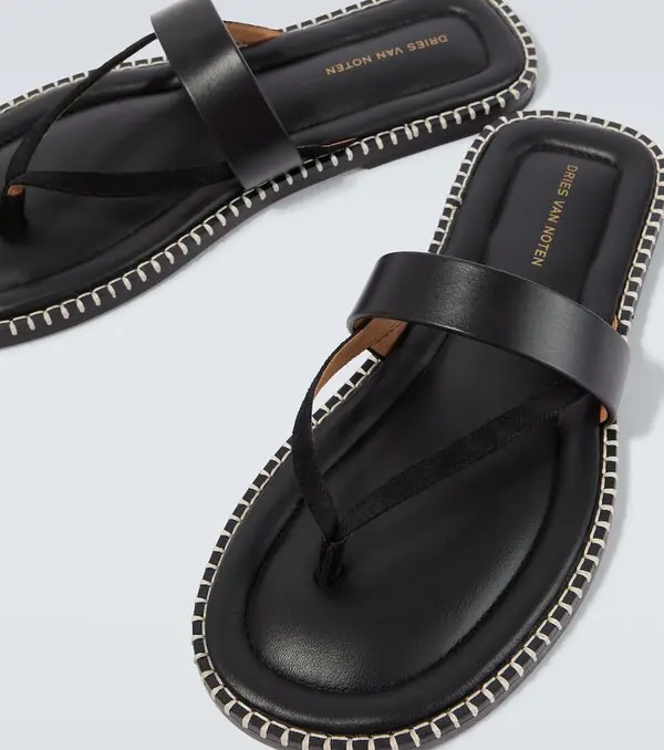 Dries Van Noten Leather Thong Sandals - Black