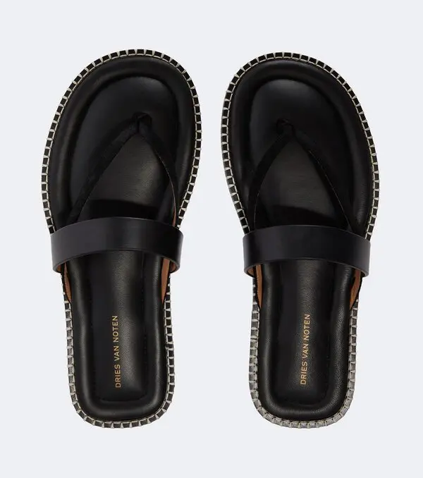 Dries Van Noten Leather Thong Sandals - Black