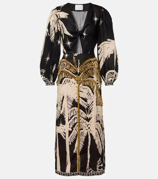 Johanna Ortiz Linen Maxi Dress - Black