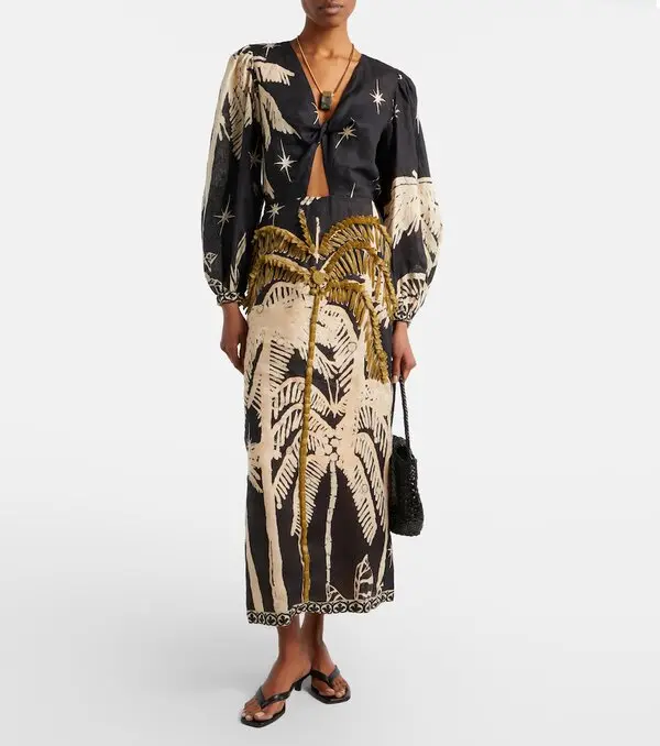Johanna Ortiz Linen Maxi Dress - Black
