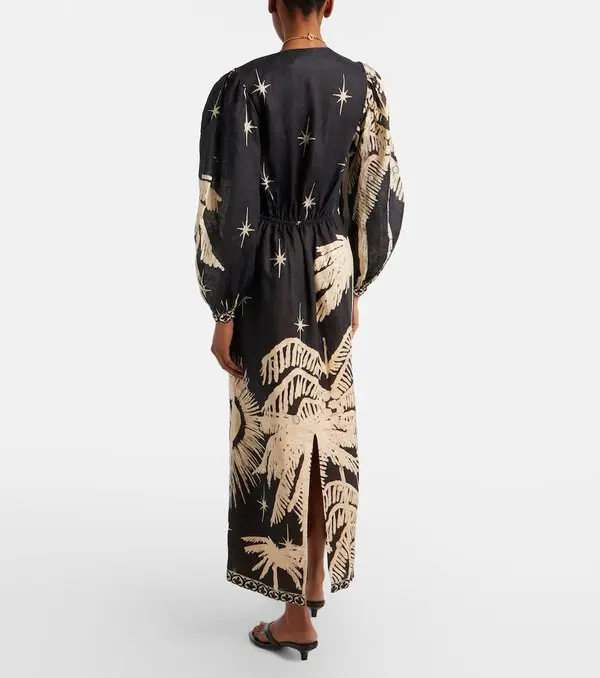 Johanna Ortiz Linen Maxi Dress - Black