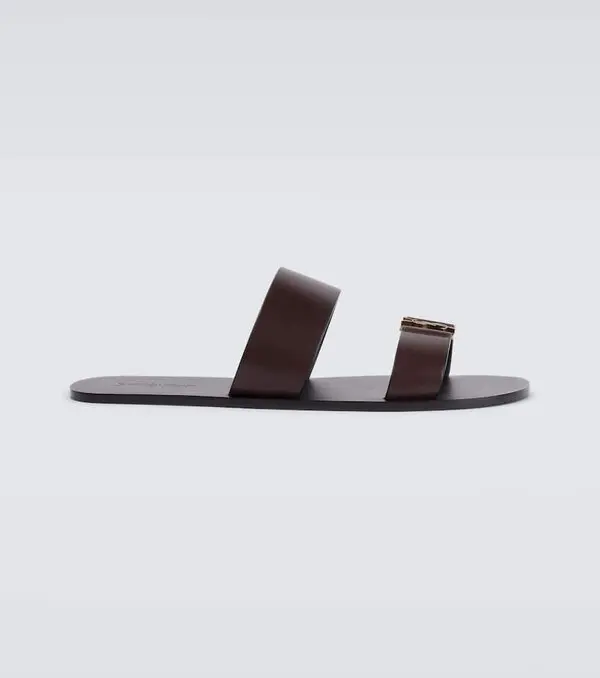 Saint Laurent Babylone Leather Sandals - Brown