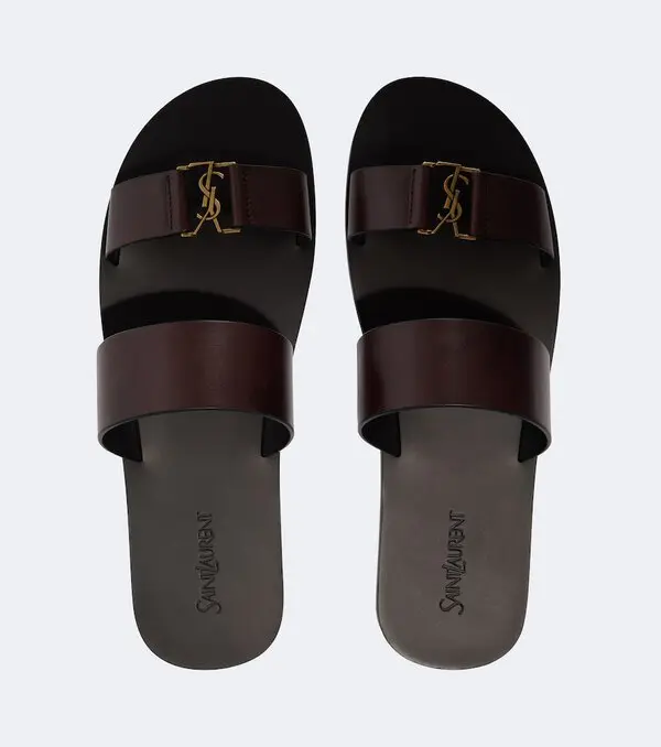 Saint Laurent Babylone Leather Sandals - Brown