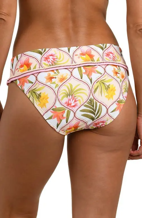 La Blanca Palm Fold Over Bikini Bottoms - White Multi