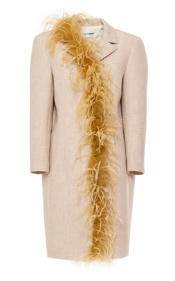 DES_PHEMMES Feathered Car Coat - Light Grey