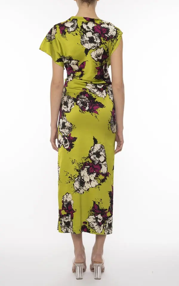 DES_PHEMMES Printed Stretch-satin Midi Dress - Green