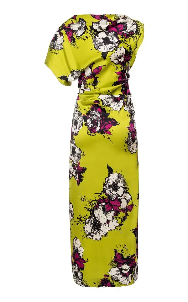 DES_PHEMMES Printed Stretch-satin Midi Dress - Green