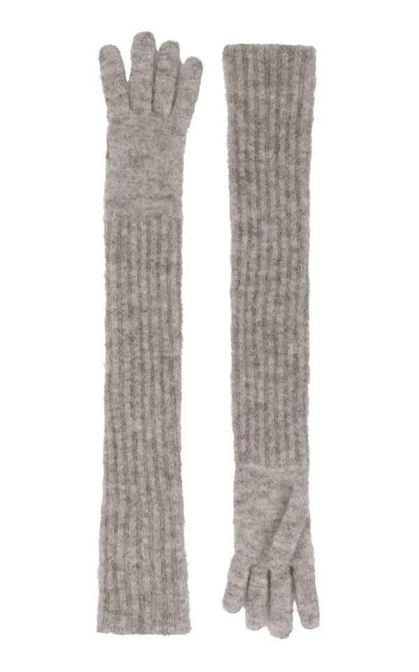 DES_PHEMMES Elbow-length Mohair Gloves - Light Grey