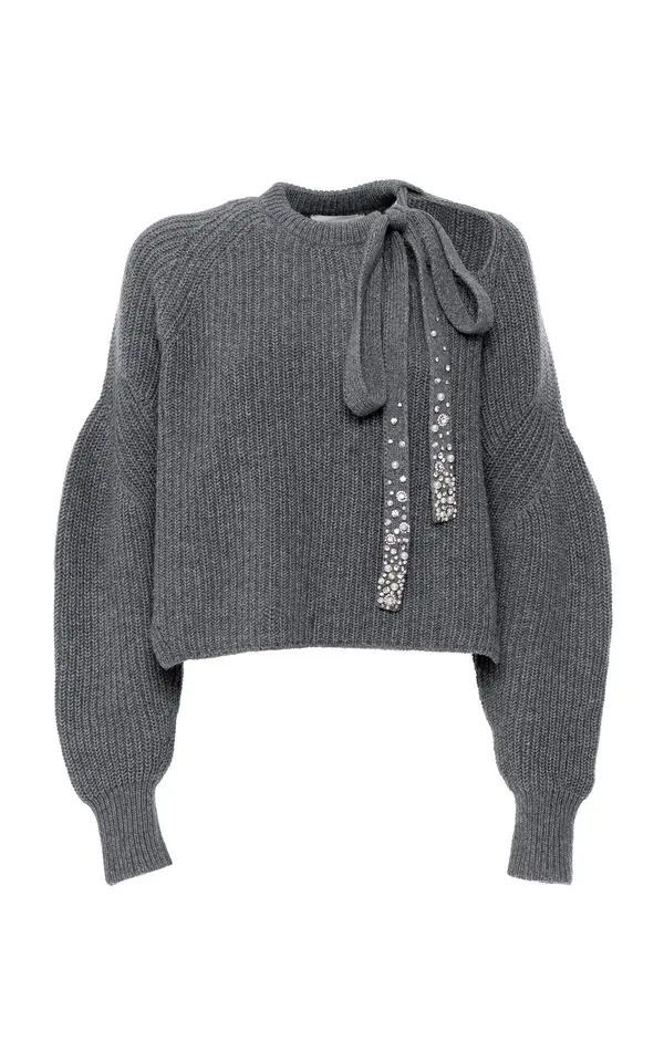 DES_PHEMMES Bow-detailed Sweater - Light Grey