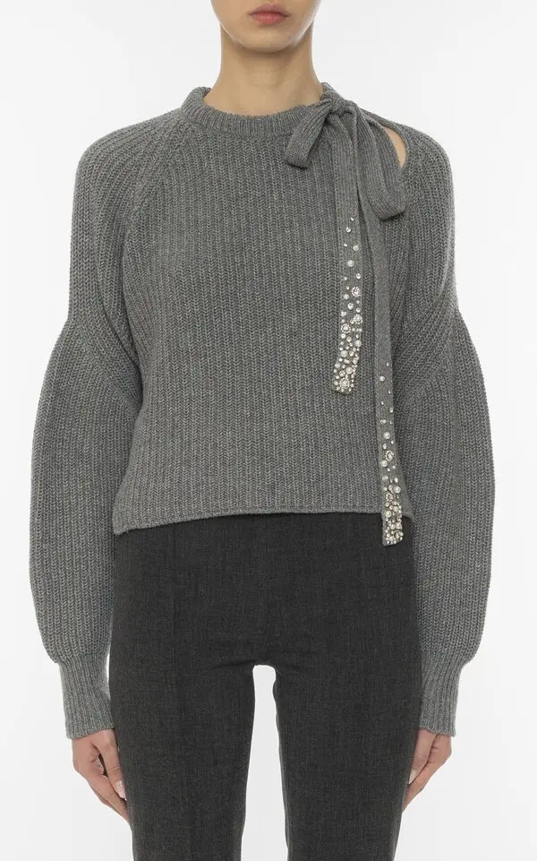 DES_PHEMMES Bow-detailed Sweater - Light Grey