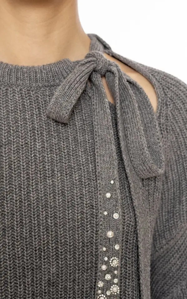DES_PHEMMES Bow-detailed Sweater - Light Grey