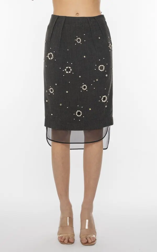 DES_PHEMMES Embellished Pencil Skirt - Dark Grey