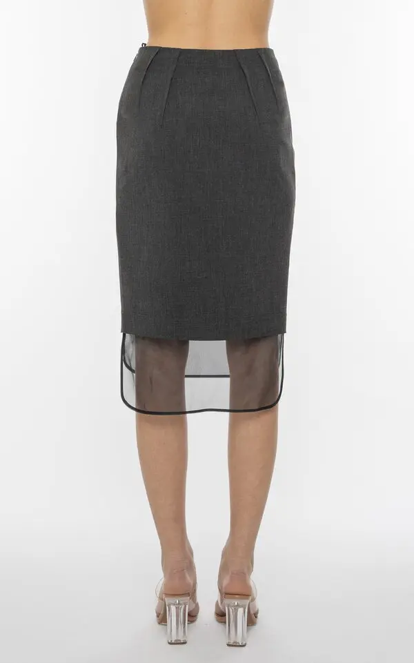 DES_PHEMMES Embellished Pencil Skirt - Dark Grey