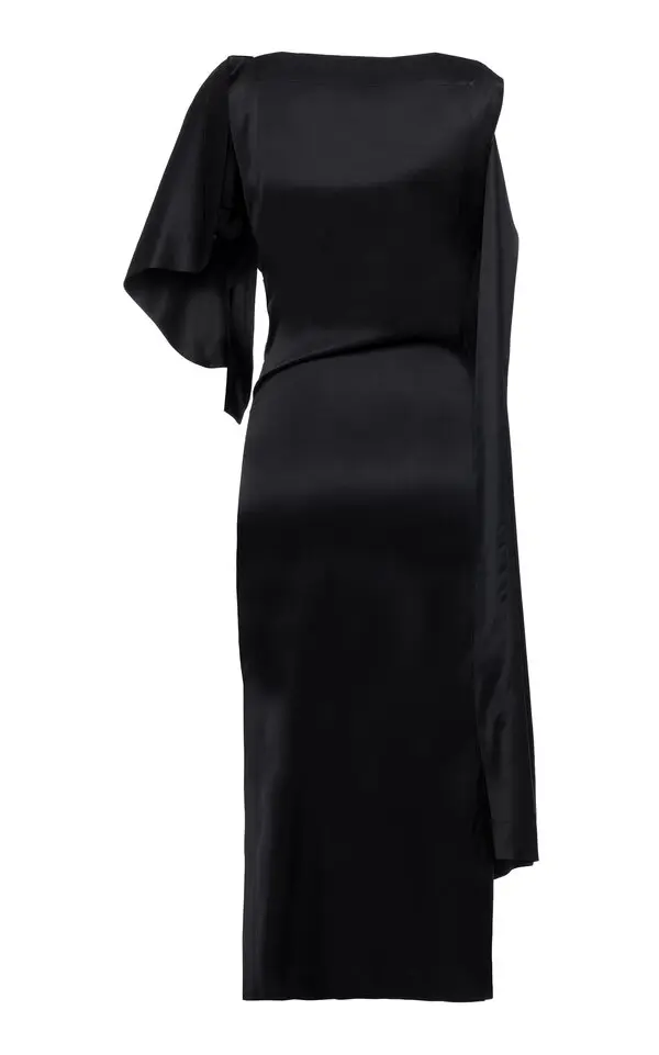 DES_PHEMMES Draped Stretch-satin Midi Dress - Black