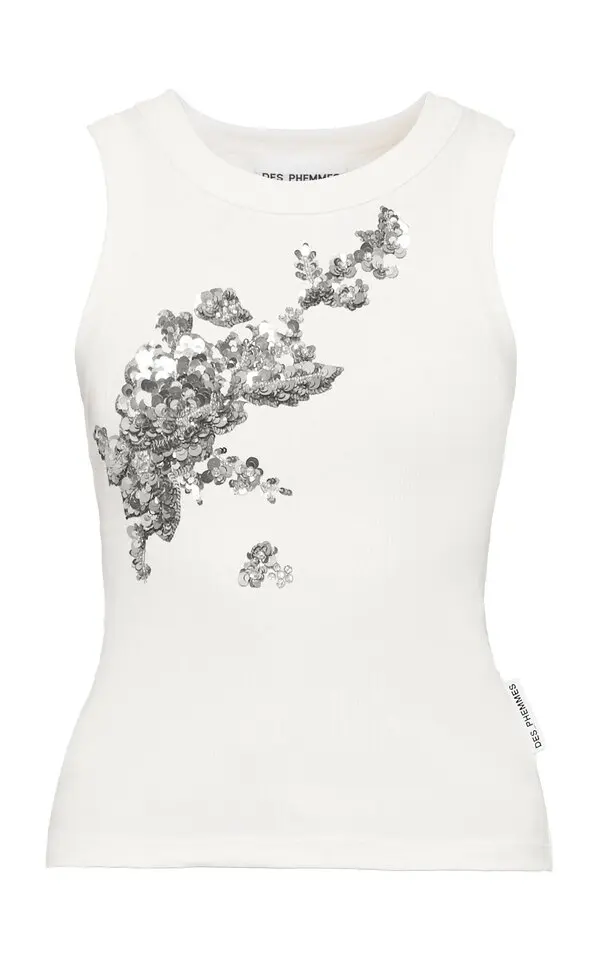 DES_PHEMMES Embellished Stretch-cotton Tank Top