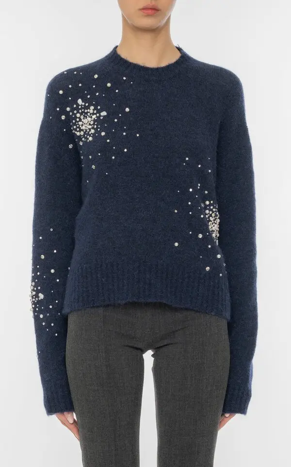 DES_PHEMMES Embellished Mohair Sweater - Navy