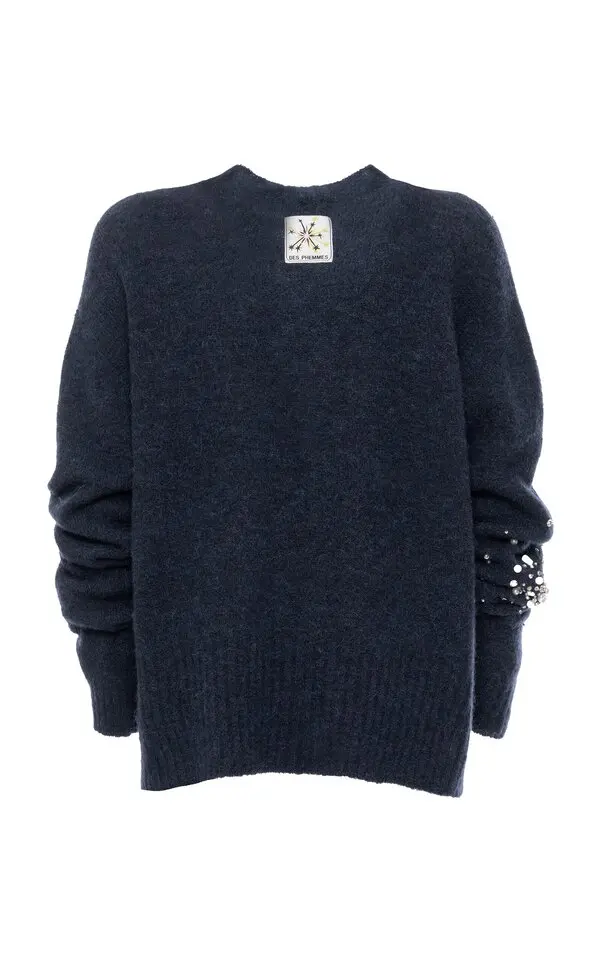DES_PHEMMES Embellished Mohair Sweater - Navy