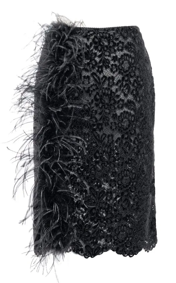 DES_PHEMMES Feathered Lace Midi Skirt
