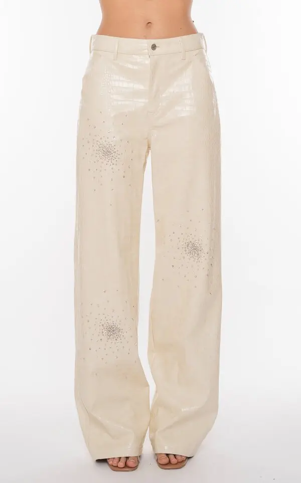 DES_PHEMMES Croc-embossed Wide-leg Pants