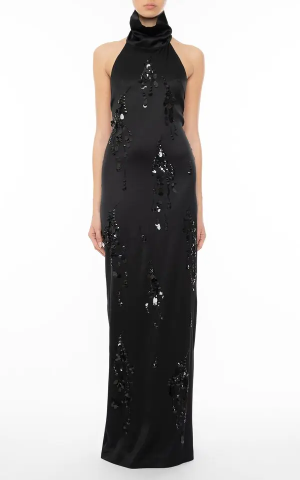 DES_PHEMMES Embellished Backless Gown - Black