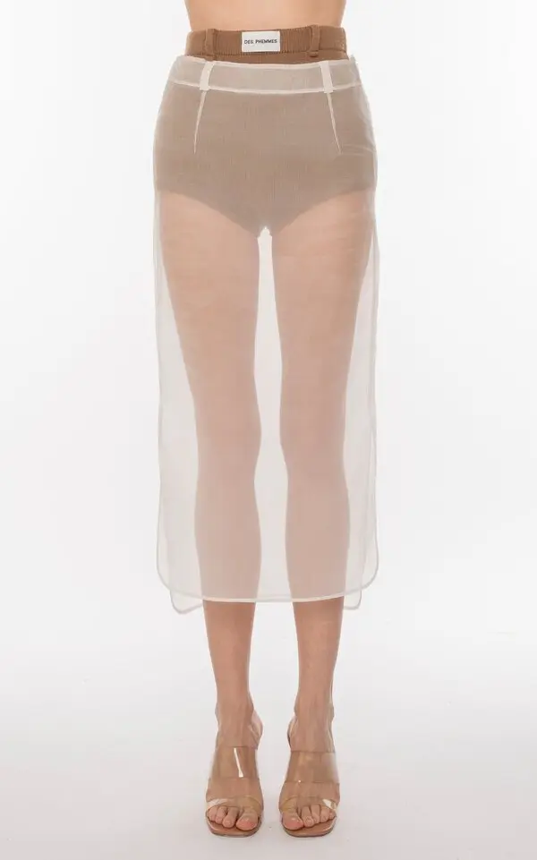 DES_PHEMMES Sheer Silk Midi Skirt - Off-white