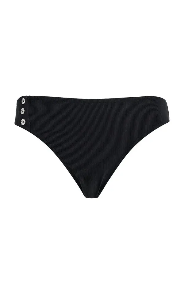 TOTEME Ribbed Bikini Bottom With Decorative Buttons - Black