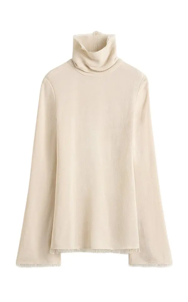 TOTEME Raw-hem Crepe Turtleneck Top - White