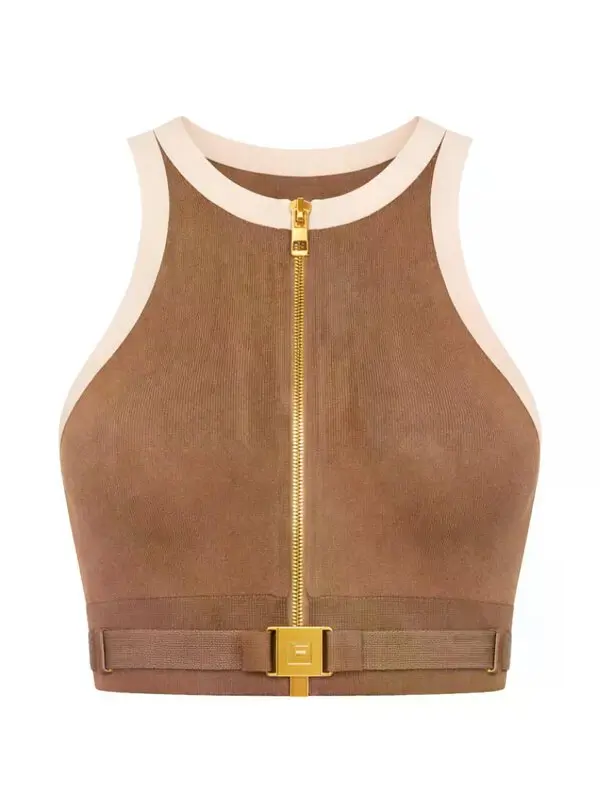 Elisabetta Franchi Zip-up Knit Crop Top