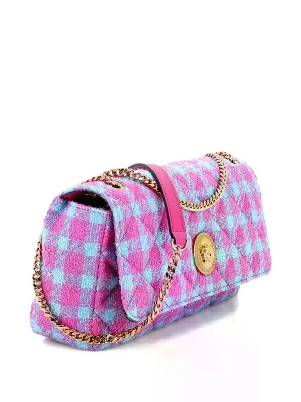 Versace Medusa Icon Chain Flap Bag Quilted Tweed East West - Blue