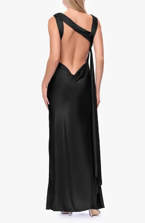 Betsy & Adam Open Back Satin Charmeuse Gown - Black