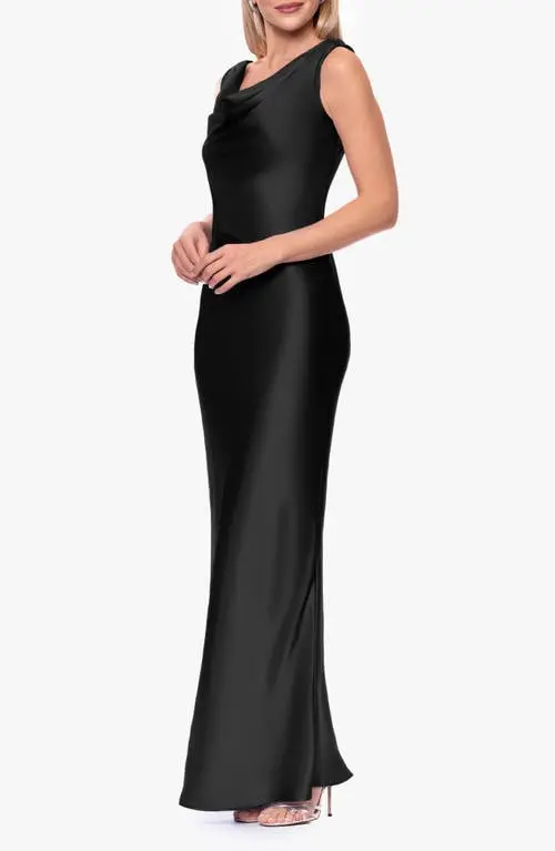 Betsy & Adam Open Back Satin Charmeuse Gown - Black