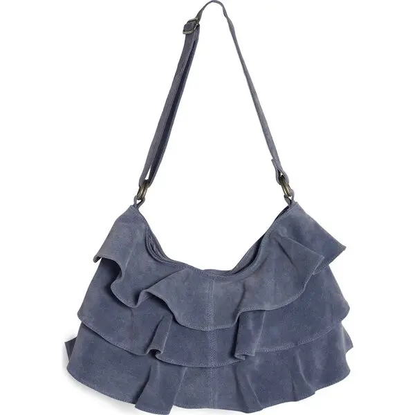 Free People Rae Ruffle Suede Shoulder Bag - Slate