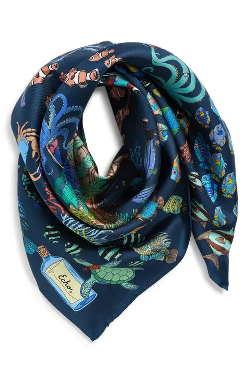 Echo Lost At Sea Silk Scarf - Navy