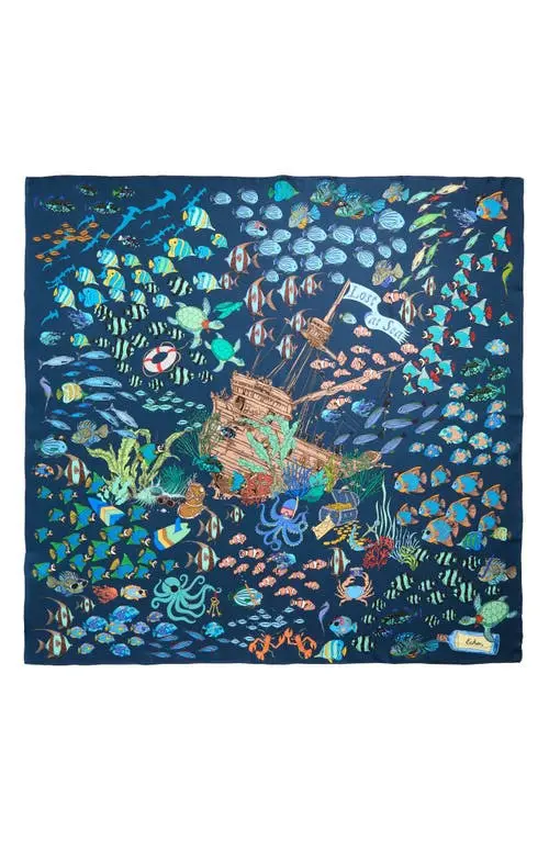 Echo Lost At Sea Silk Scarf - Navy