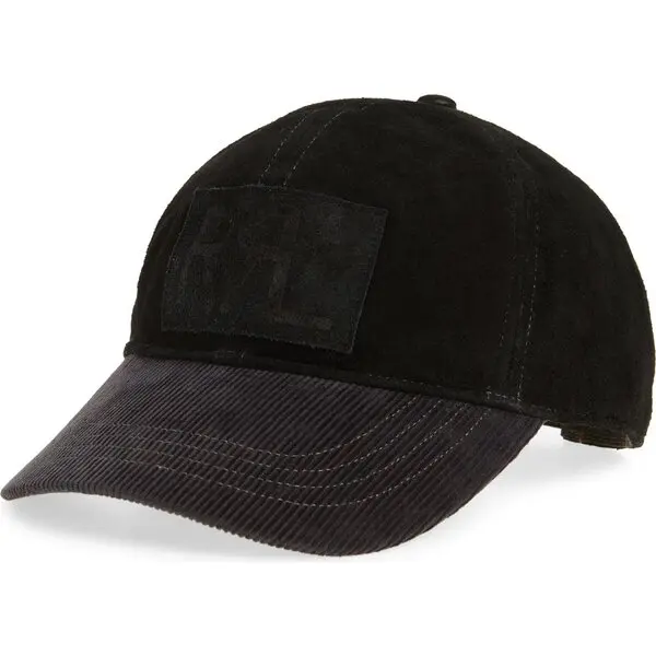 Double Rl Roughtout Suede Baseball Cap - Black
