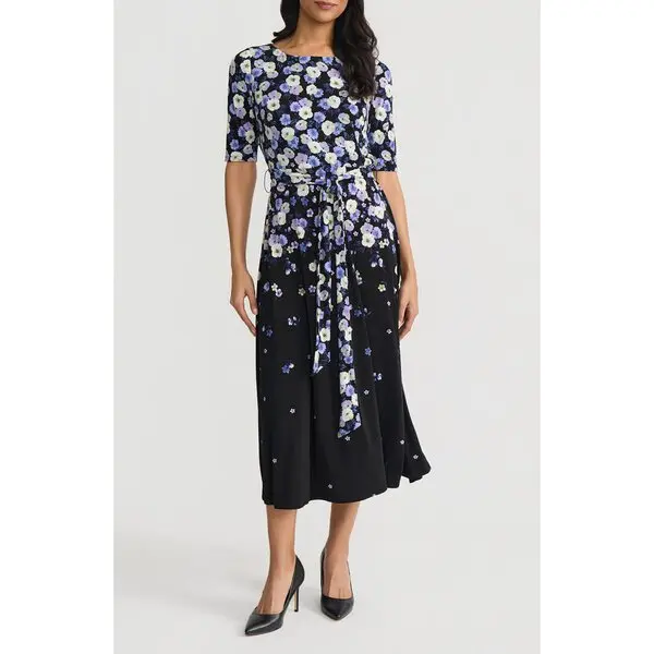 KASPER Floral Print A-line Midi Dress