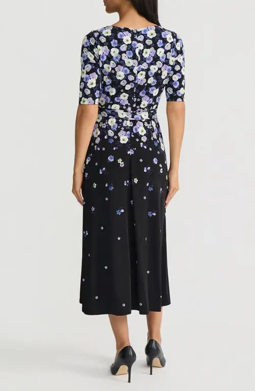KASPER Floral Print A-line Midi Dress