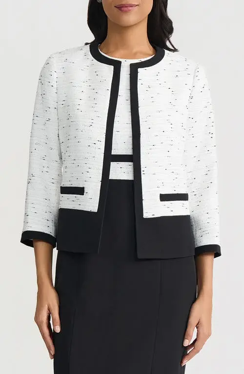 KASPER Open-front Cardigan With Textured Nep Fabric - Lily White/blk