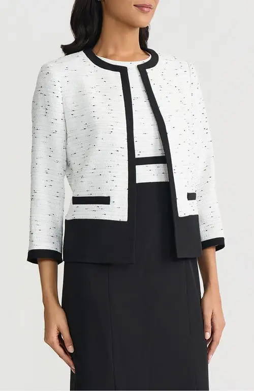 KASPER Open-front Cardigan With Textured Nep Fabric - Lily White/blk