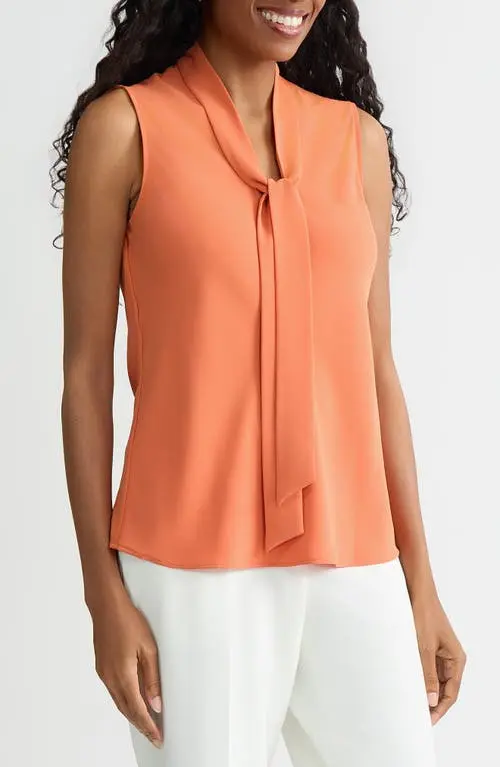 KASPER Sleeveless Tie Front Top - Mandarin