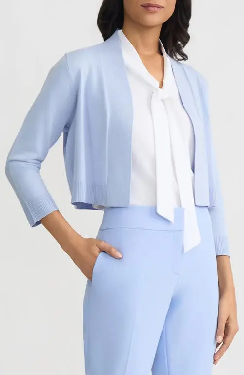KASPER Open-front Cropped Shrug - Blue Ice