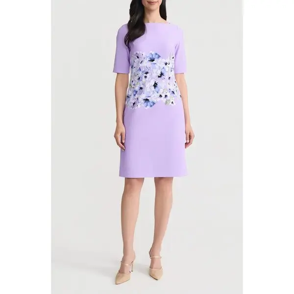 KASPER Floral Print Sheath Dress - Lavndr Mist