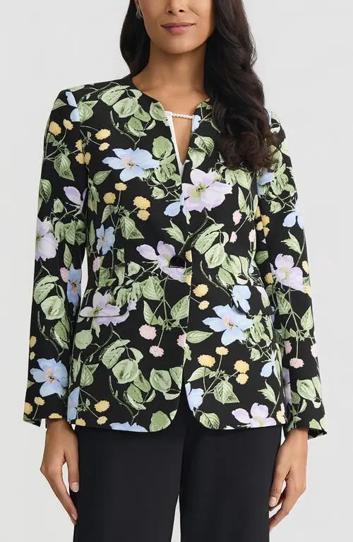 KASPER Floral Print One-button Jacket - Black Multi