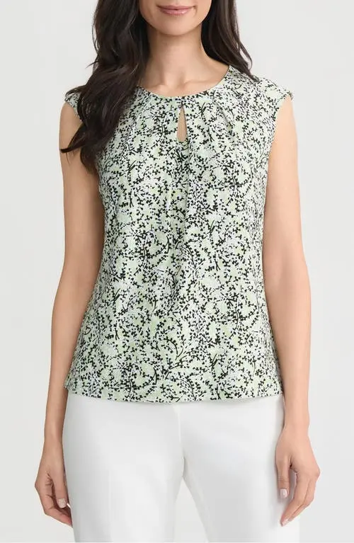 KASPER Floral Keyhole Sleeveless Top - Celery Multi