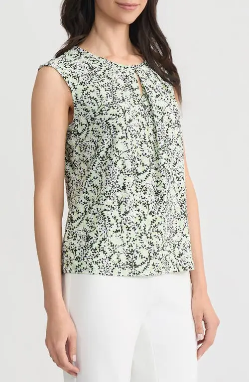 KASPER Floral Keyhole Sleeveless Top - Celery Multi