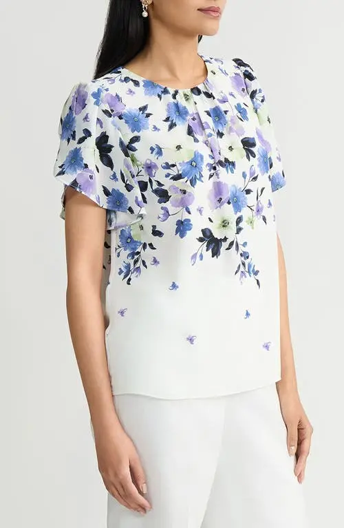 KASPER Printed Flutter Sleeve Top