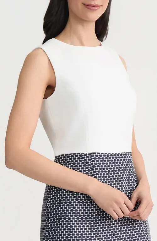 KASPER Geometric Patterned Sheath Dress - White/navy Dot